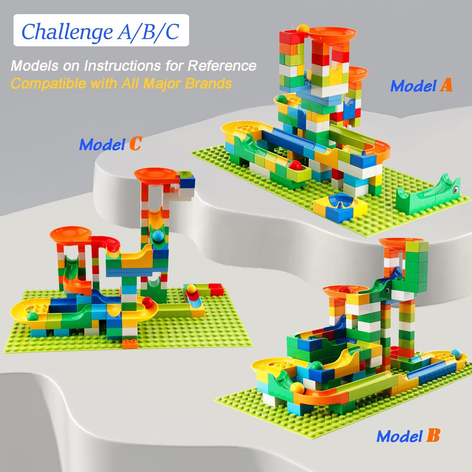 Marble Run Building Blocks, 145 PCS Classic Big Blocks STEM Toy Bricks Set Kids Race Track Compatible with All Major Brands Bulk Bricks Set for Boys Girls Toddler Age 3,4,5,6,7,8+