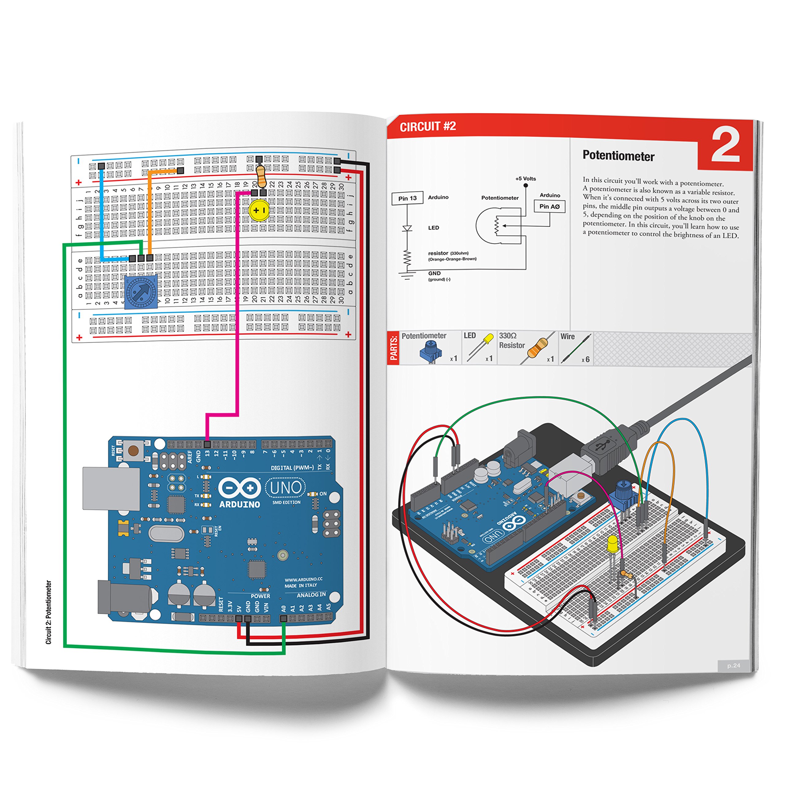 Vilros Arduino Uno Starter Kit - Includes Arduino Uno R3 Board, 190+ Electronics Components, Breadboard, Jumper Wires, DC Motor, Servo, Relay, Full-Color 72 Page Manual [190+ Pieces]