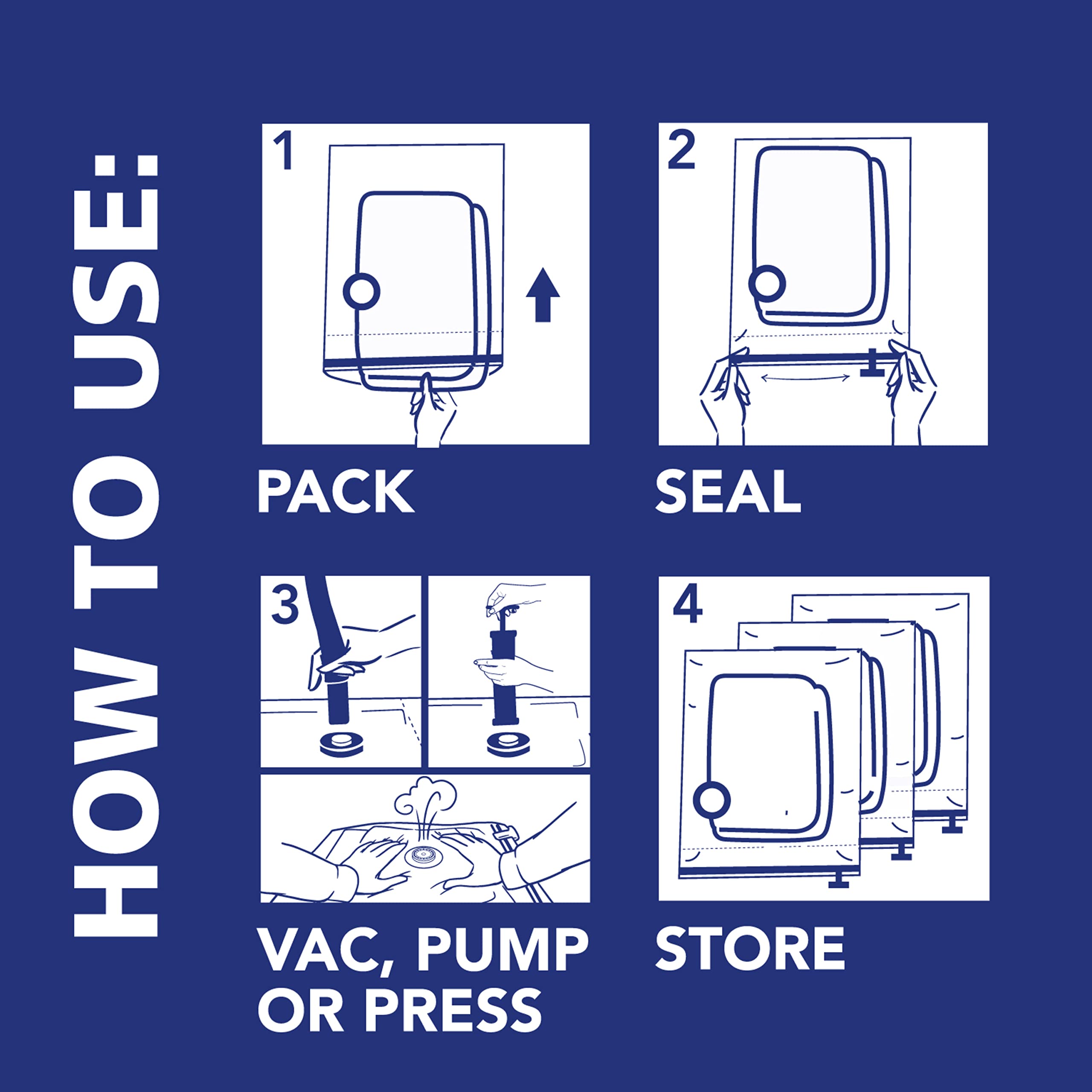 Hefty Shrink-Pak Starter Kit - 2 Large, 1 XL Cube, 1 Jumbo Vacuum Seal Storage Bag and Hand Pump β Space Saver Bags for Clothing, Pillows, Towels, or Blankets, 5 Pc Set