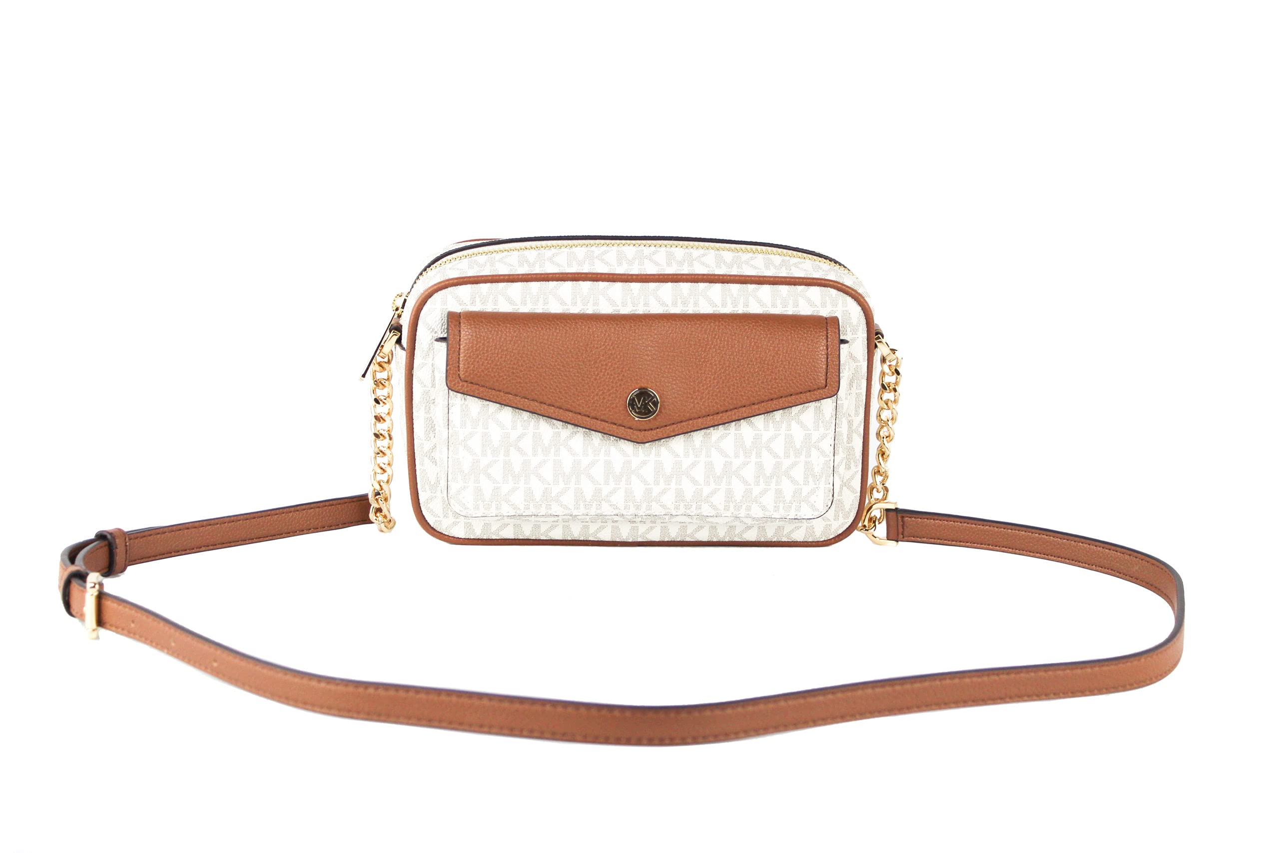 Michael Kors Signature Logo Jet Set Chain Pocket Crossbody Camera Bag Vanilla MK