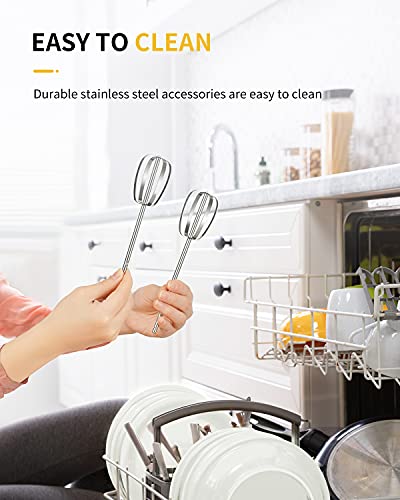 SHARDOR Hand Mixer, 350W Handheld Mixer with Storage Case 5-Speed Plus Turbo Hand Mixer Electric With 5 Stainless Steel Attachments(2 Beaters, 2 Dough Hooks and 1 Whisk), Silver