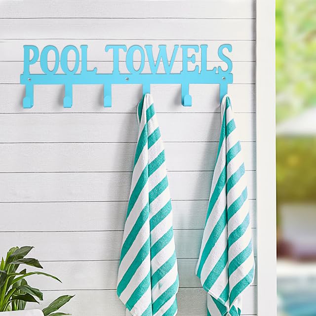 Qmetalart Pool Towel Racks, Metal Art Towel Hooks Hanger Organizer Outdoor Indoor Wall for Bathroom Mounted 6 Holder for Bath Towel, Robe Swimsuit, Coat, Bag, Keys