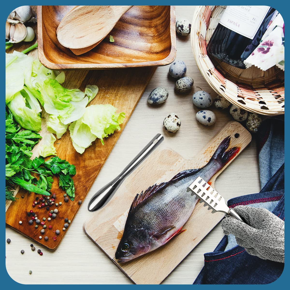 Fish Scaler Stainless Steel Fish Scaler Remover No Mess Easily Remove Fish Scales,Fish Skin Scraper for Kitchen Fish Cleaning Kit,Fish Descaler Tool Suitable for All Fish,with One Glove⦠(Large)