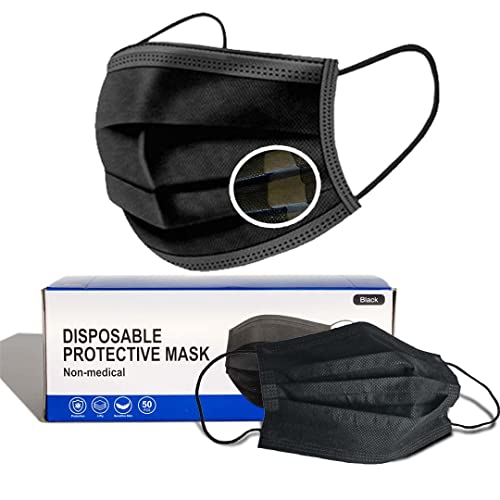 Disposable Face Mask Black 3-Ply - 50 Pcs, (TWR-BLK-50MSK)