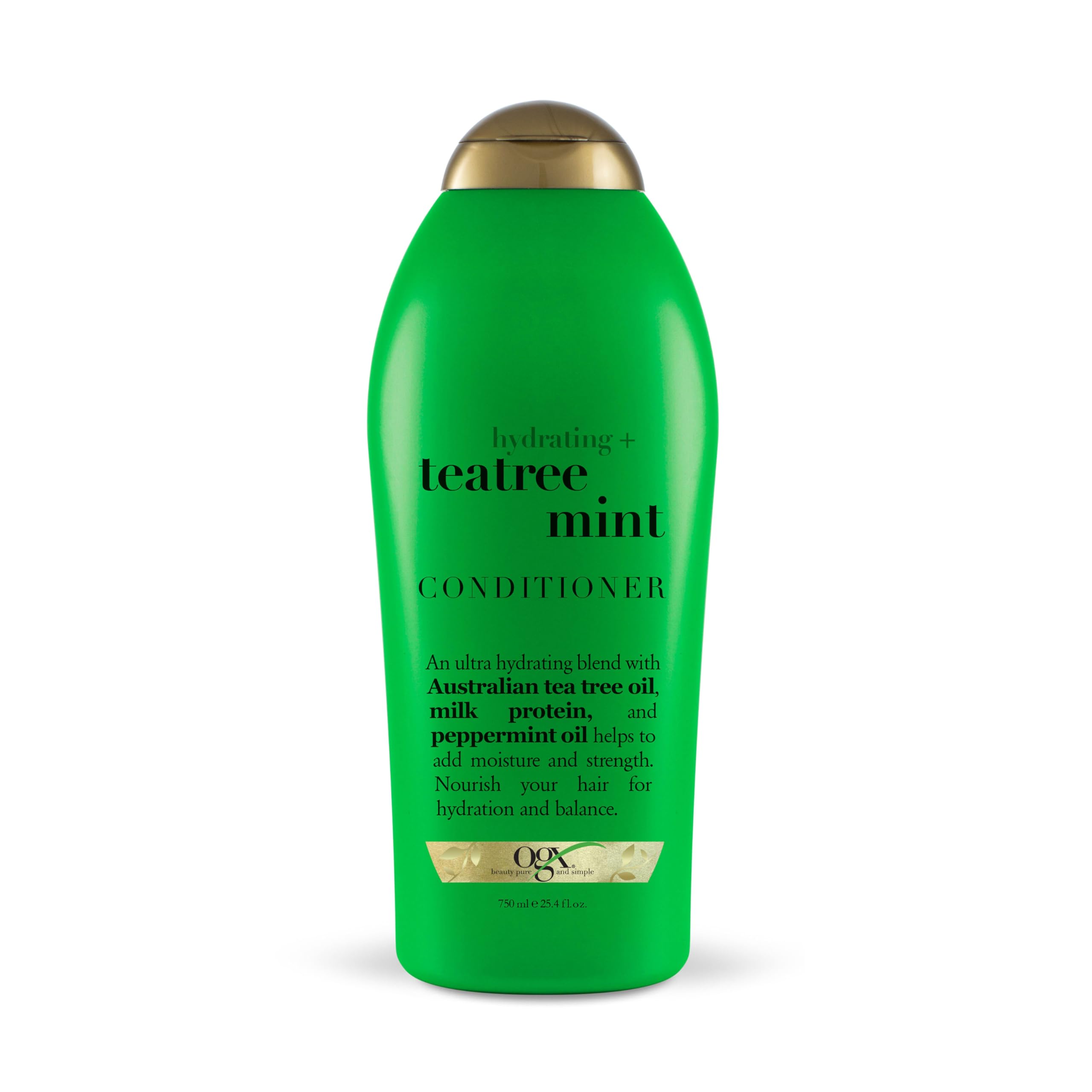 OGX Hydrating + Tea Tree Mint Conditioner, Nourishing & Invigorating Scalp Conditioner with Tea Tree & Peppermint Oil & Milk Proteins, Paraben-Free, Sulfate-Free Surfactants, 25.4 fl oz