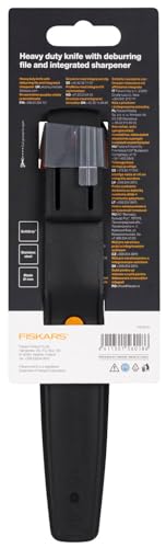 Fiskars Knife including Holster with Integrated Knife Sharpener, Total length: 21.9 cm, Black/orange/green, 1023619, Standard