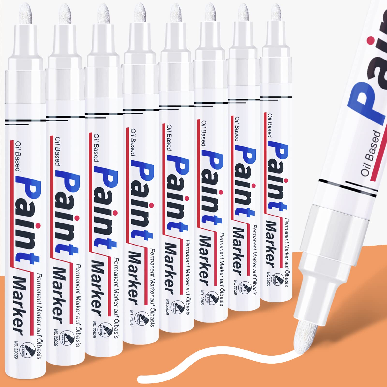 DAPAWIN White Permanent Marker Waterproof - 8 White Paint Markers for Metal Surfaces Tire Black Paper Wood Plastic Rocks Fabric, White Marker Permanent, Oil Based Paint Markers White Medium Tip