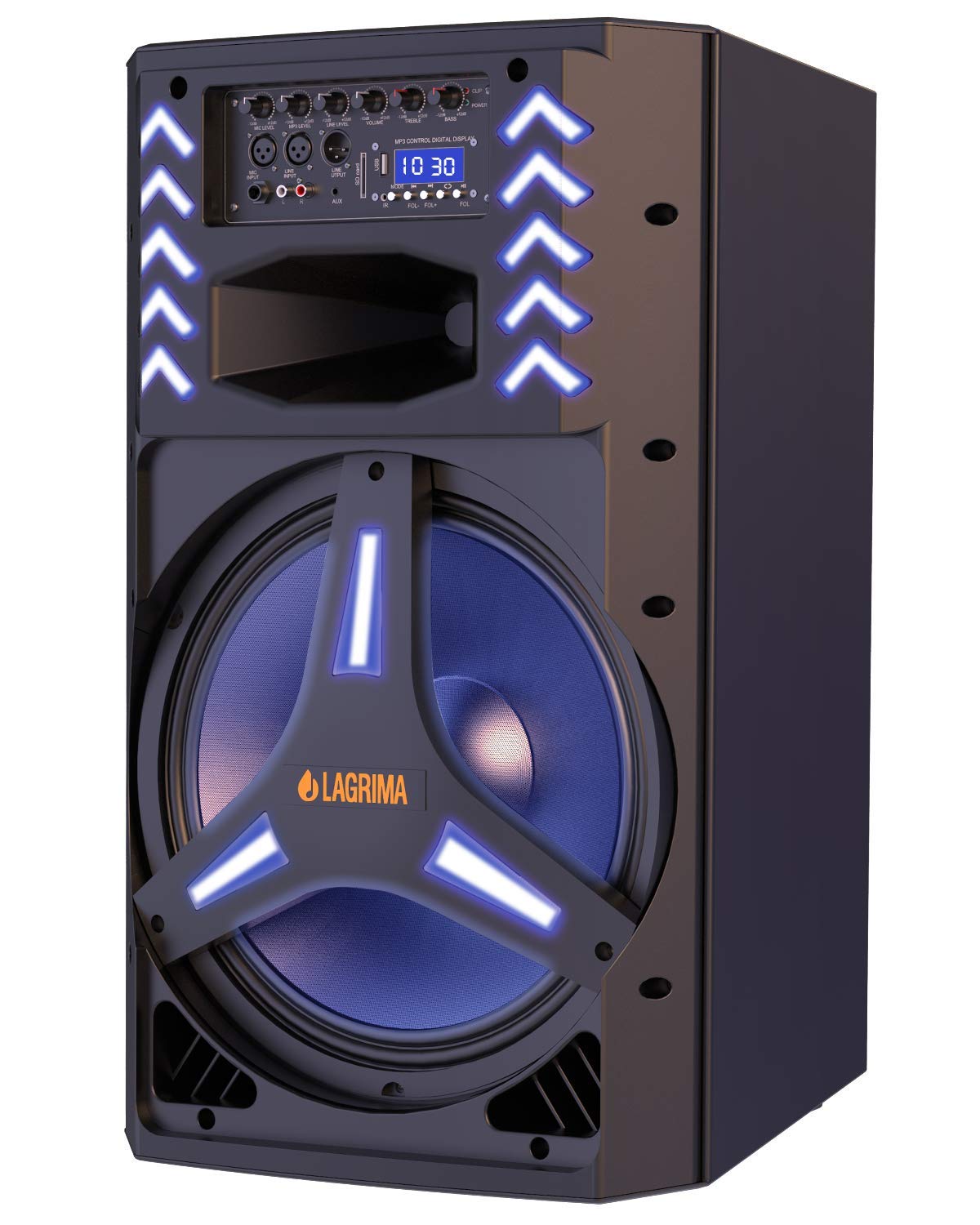 LAGRIMA LPS-500 Portable 15-Inch 2-Way 1800W PA Speaker System, DJ Karaoke Machine with Wireless Bluetooth/FM Radio/USB/SD Card Slot