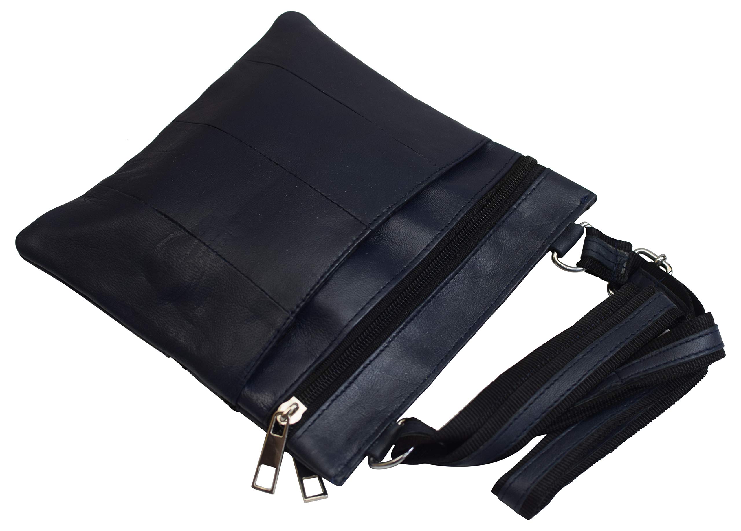 MARSHAL Ladies Genuine Leather Multi-Pocket Shoulder Bag Purse for Womens Colors!!! (Blue)
