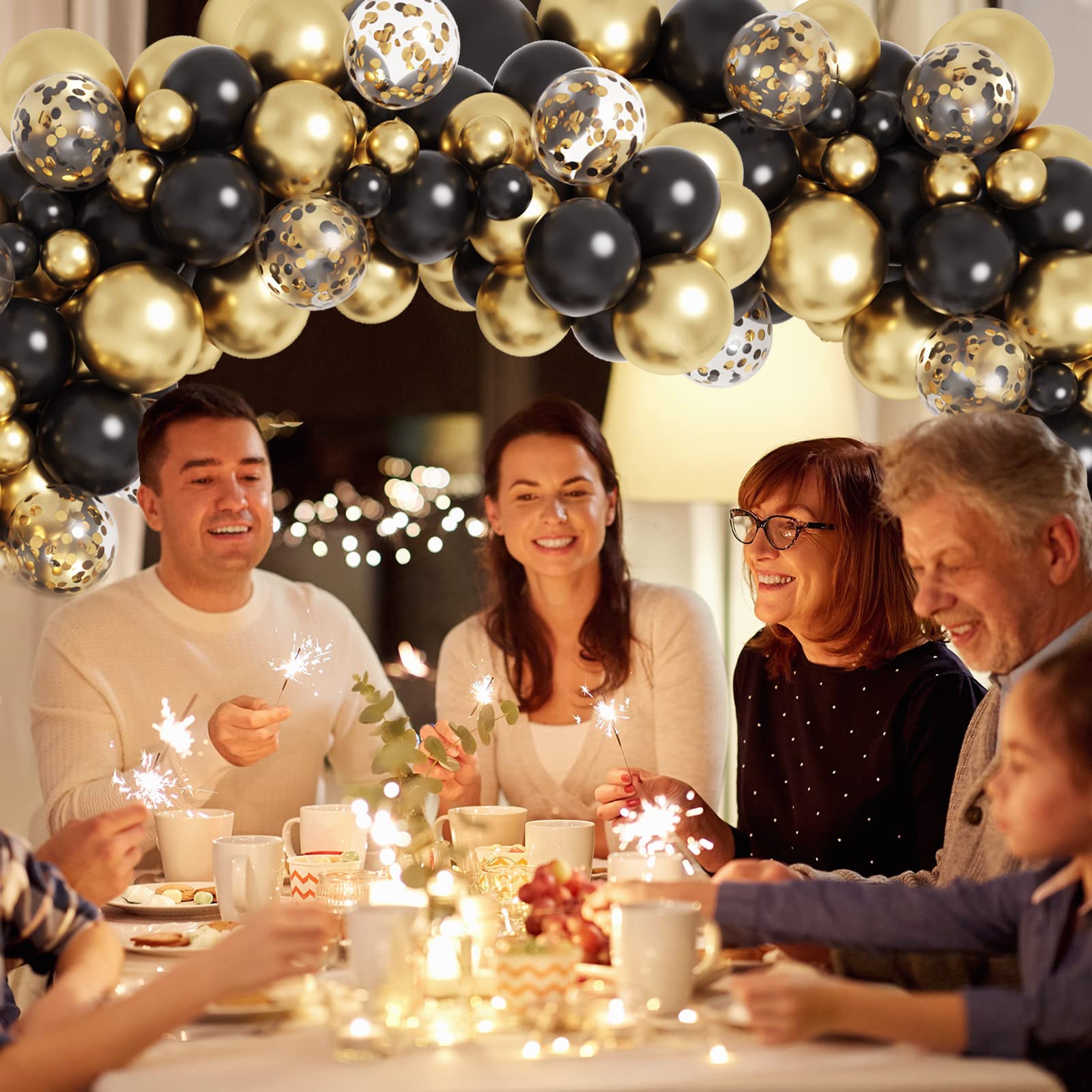 RUBFAC 101pcs Black and Gold Balloon Garland Arch Kit with Confetti Balloons for Graduation Birthday Party Decorations