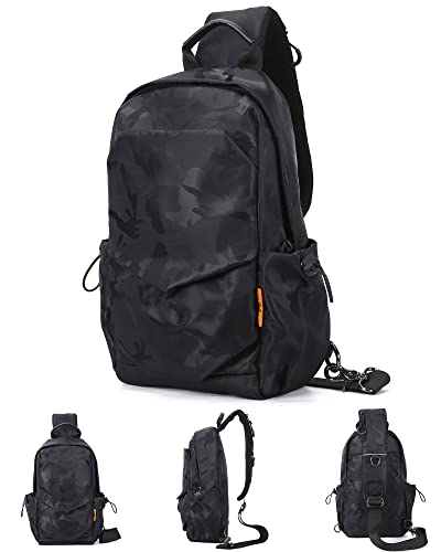 Small Sling Crossbody Backpack Shoulder Messenger Bag for Men Women, Mini Anti Theft One Strap Motorcycle Backpack Sling Tactical Chest Bag for Hiking Walking Biking Travel Cycling Camouflage Black