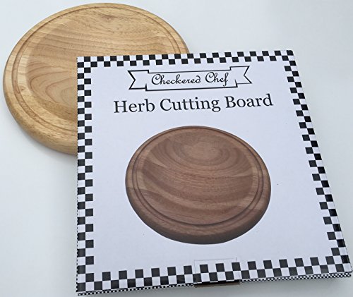 Checkered Chef Mezzaluna Cutting Board - Small Round Wooden Chopping Board For Mincing and Rocker Knives