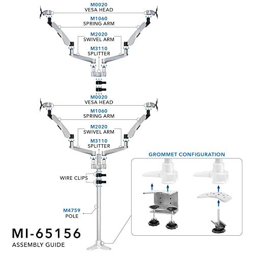 Mount-It! Quad Monitor Desk Mount With Full Motion Height Adjustable Arms | Premium Modular Computer Screen Mount With VESA 75x75, 100x100 mm Pattern | Clamp Base, Silver
