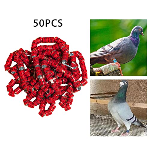 Fenteer 50x 2023 Pigeon Leg Rings Bird Foot Bands for Bantam Finch Canary, Red