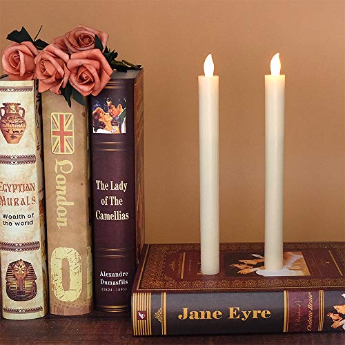 DRomance Flickering Flameless Taper Candles with Remote Timer Battery Operated LED Candlesticks Real Wax Dimmable Light Dinner Thanksgiving Christmas Decor(Ivory, 0.78" x 9.64")
