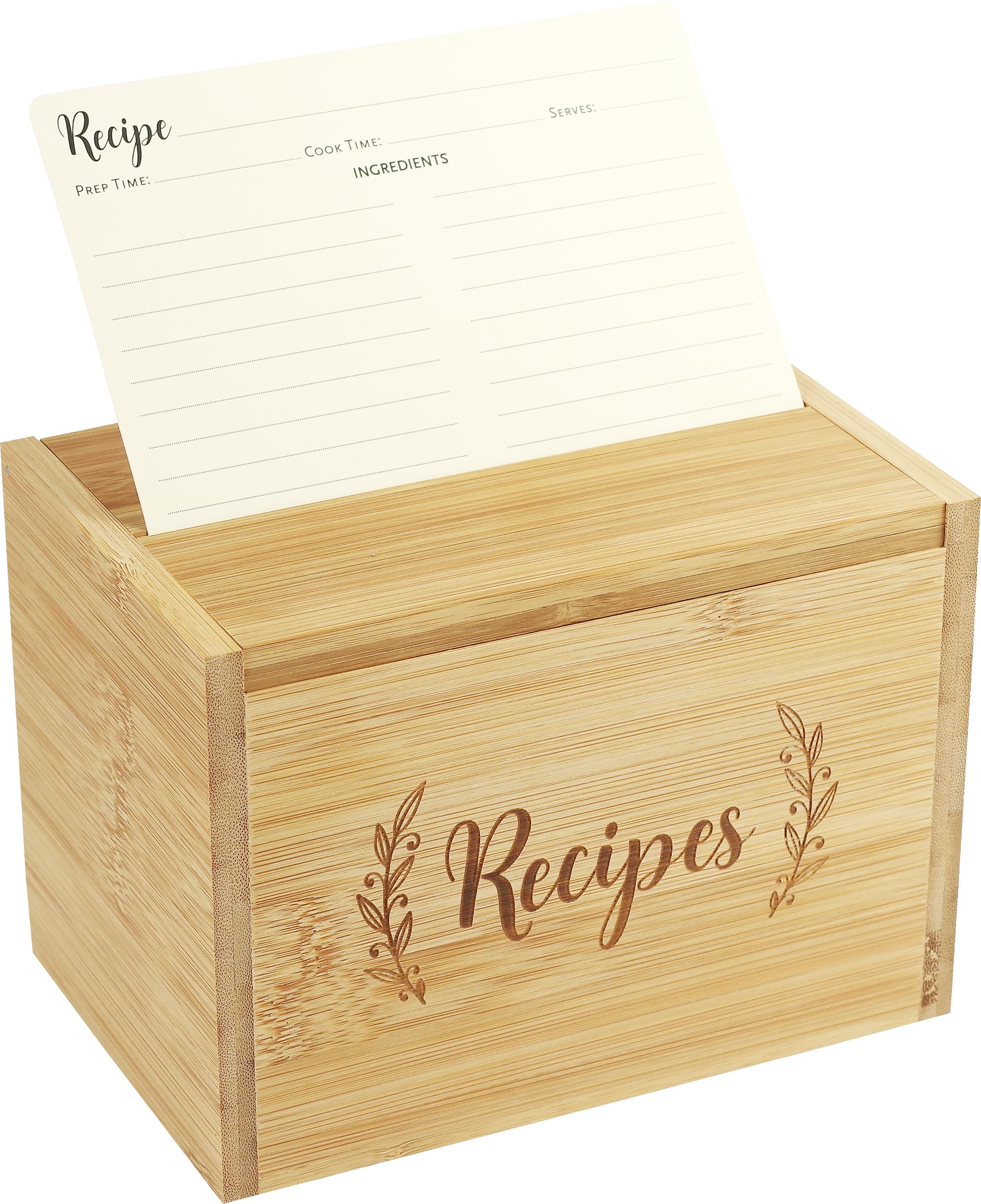 Bamboo Recipe Box Set (includes 50 recipe cards and 24 dividers)