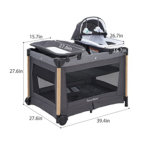 Pamo Babe Deluxe Baby Playard with Foldable Mattress, Large Changing Table,Detachable Childcare Center (Black)