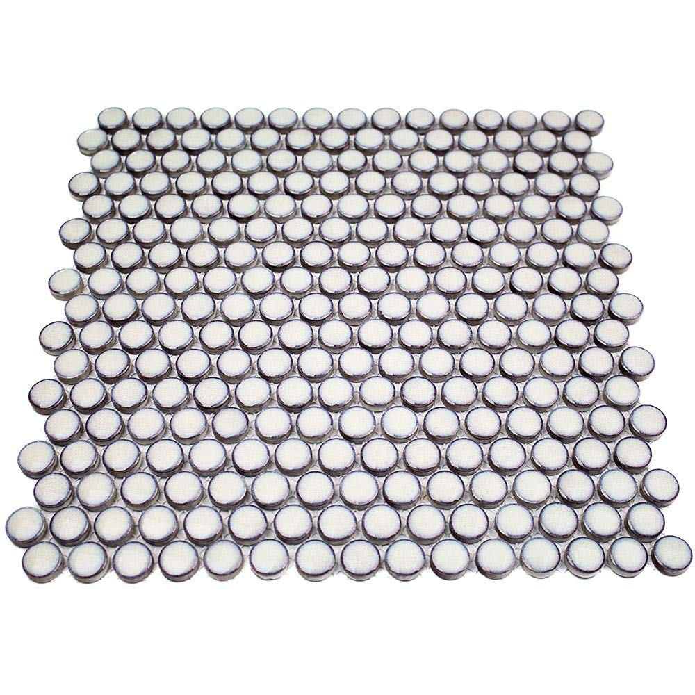 Bliss Penny Round Winter White Ceramic Polished Mosaic Tile Sample