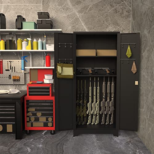 PRODCA Metal Storage Cabinet,Storage Cabinet with Doors and Shelves,Garage Storage Cabinet with Lock for Office,Home,Garage,Gym,School .72.8”H×31.5”W×15.7”D (Black)