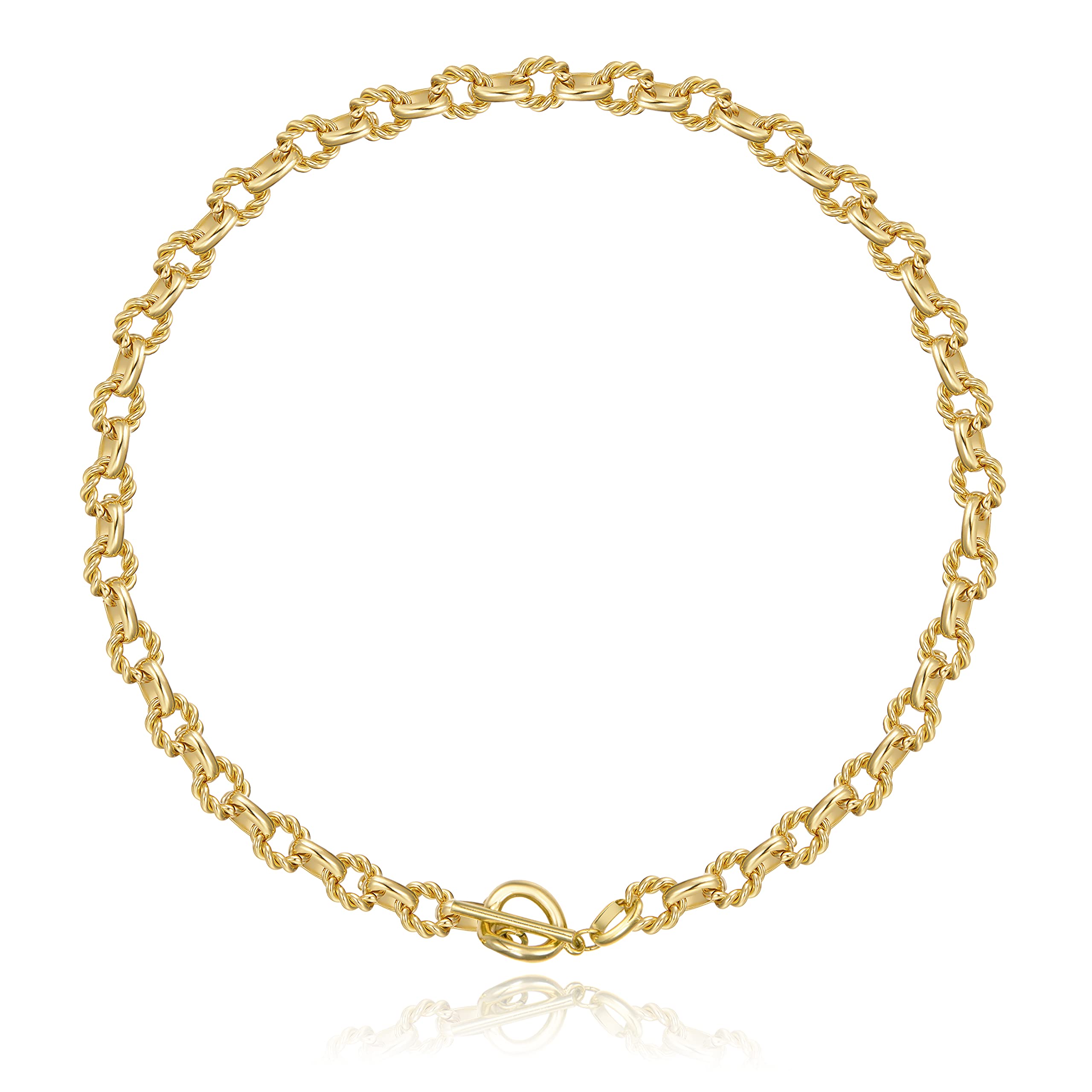 BAMERAL Chunky Gold Chain Necklace for Women 18K Gold Plated Twisted Oval Link Chain Choker Toggle Clasp Necklace for Women Jewelry