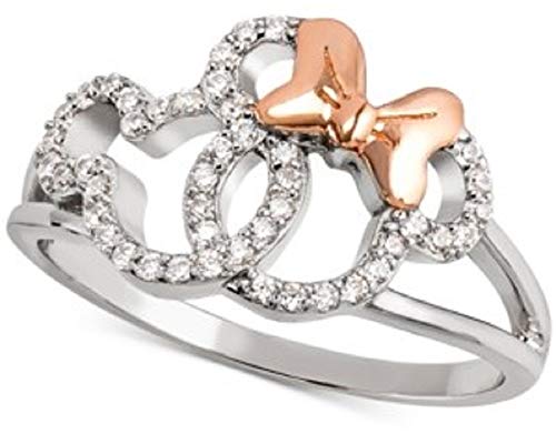Celebrityinspired jewelry Mickey and Minnie Mouse 1/4 Ct Round White Simulated Diamond 14k White & Rose Gold Finish Silver Ring (8.5)