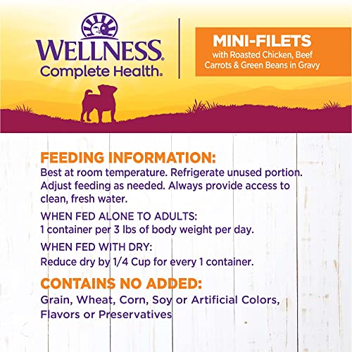 Wellness Petite Entrees Mini Fillets Natural Wet Small Breed Dog Food, Roasted Chicken, Beef, Carrots & Green Beans, 3-Ounce Cup (Pack of 24)