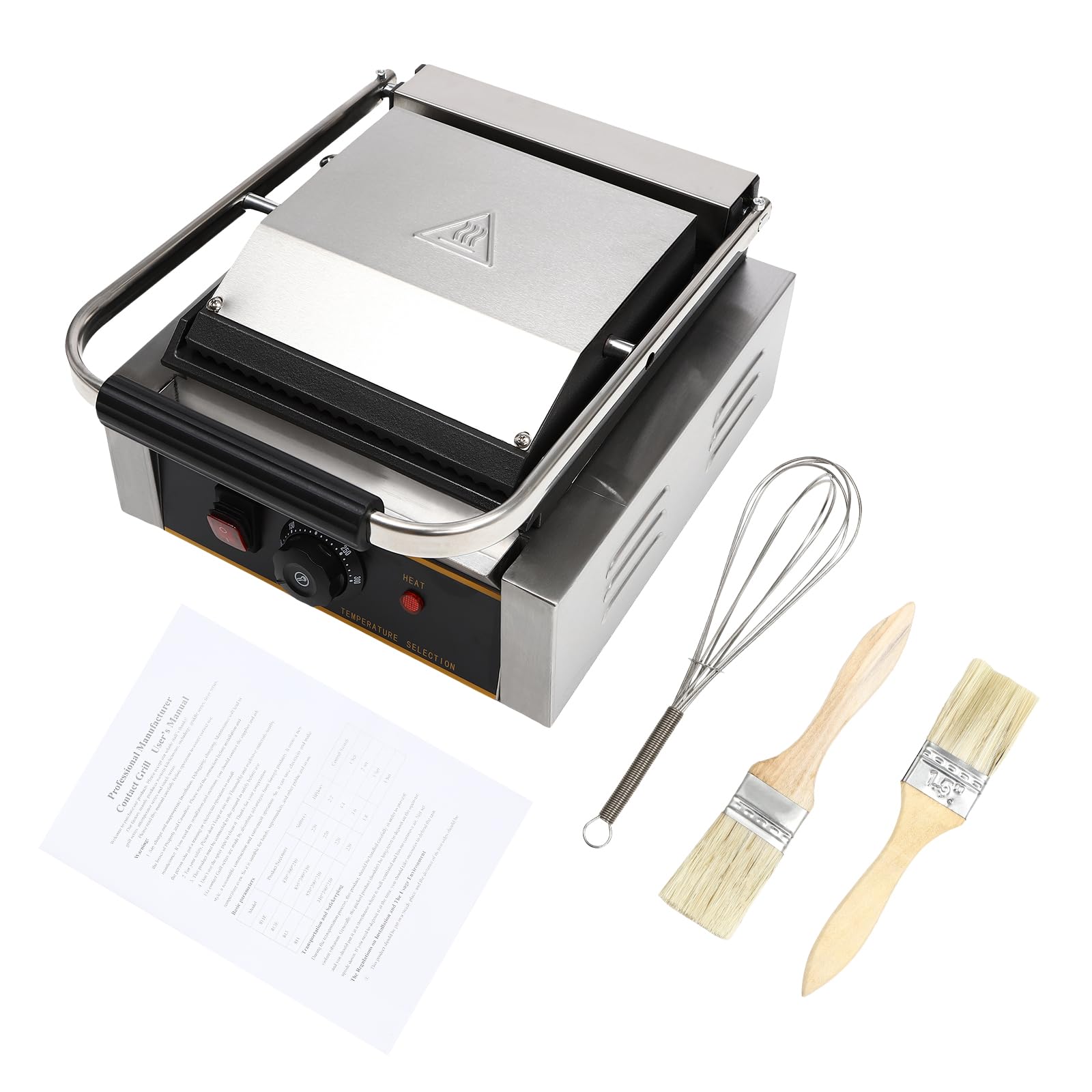Commercial Sandwich Panini Press Grill,110V 1800W Up Grooved and Down Flat Plates Electric Sandwich Maker, Panini Press Machine for Hamburgers Steaks Bacons