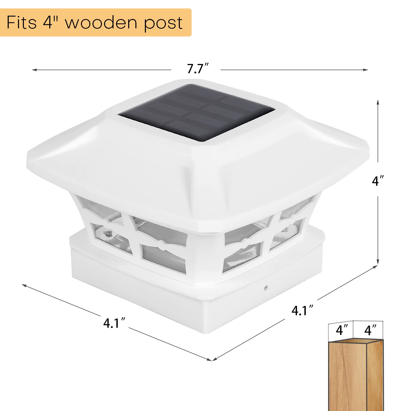 LamQee White Solar Post Caps Solar Post Lights Outdoor Waterproof Warm/Cool White 2 Modes Post Cap Lights for Deck Solar Powered Led Post Cap for Vinyl Fence Post Solar Lights 4X4 8 Packs