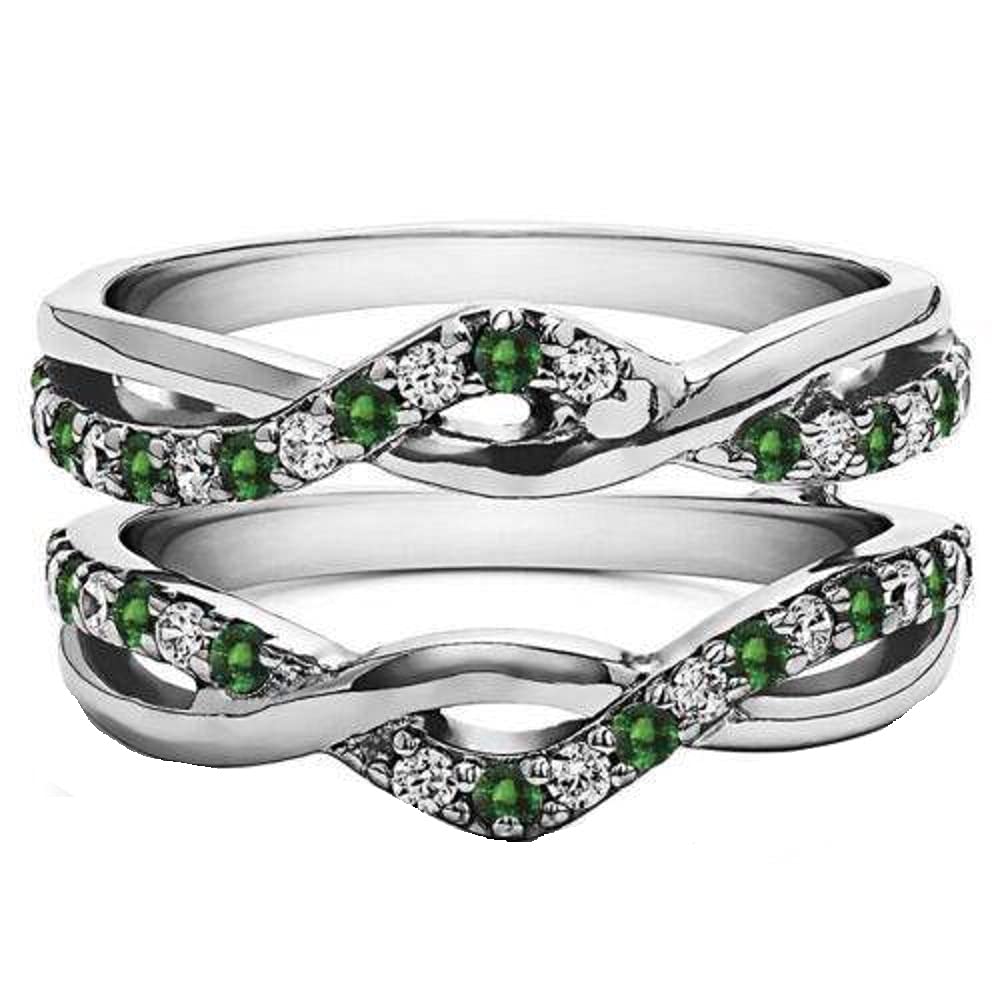 Celebrityinspired jewelry 1.00 ct Round Green Emerald & Simulated Diamond Enhancer Band Ring 14k White Gold Over Sterling Silver (6.5)