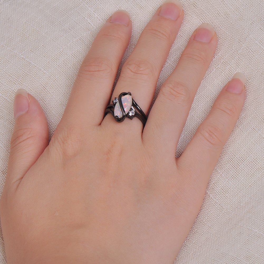 Bamos Jewelry Womens S Promise Ring Graduation Gift Wedding Engagement White Lab Opal Black Gold Party Rings for Her Size 7