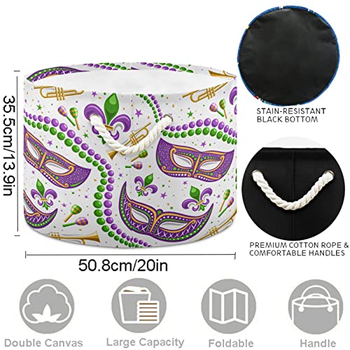 visesunny Green Mardi Gras Bead Purple Venetian Mask Music Instrument Laundry Baskets Fabric Storage Bin Storage Box Collapsible Storage Basket Toy Clothes Shelves Basket for Bathroom,Bedroom,Nursery,