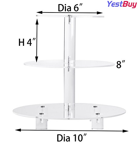 YestBuy 3 Tier Round Cupcake Stand with Base, Acrylic Cake Stand, Cupcake Tower Stand, Premium Cupcake Holder for 28 Cupcakes, Display for Pastry Wedding Birthday Party (4" Between 2 Layers)