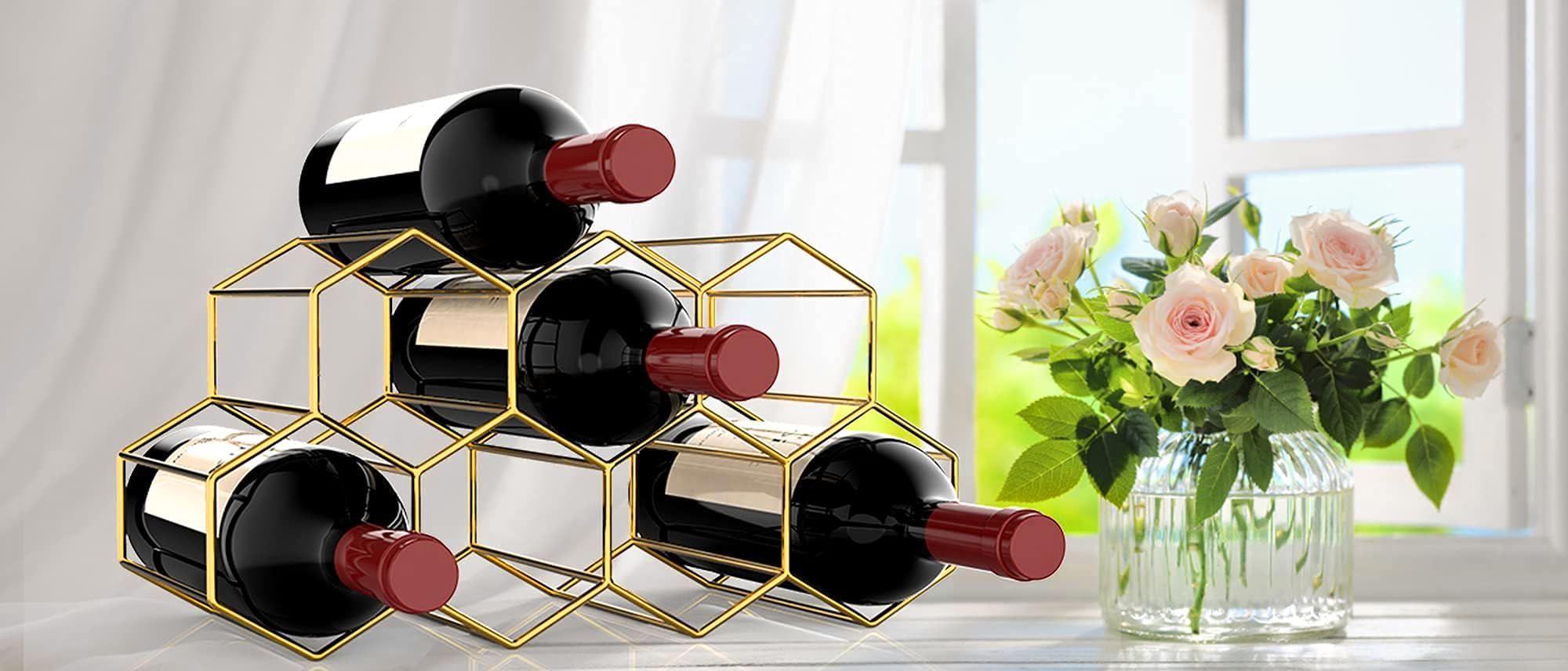 Countertop Wine Rack, Small Wine Rack for inside Cabinet, Gold Wire Wine Rack Holder, Wine Stand Metal Wine Rack for small spaces, Counter Wine Bottle Holder, Tabletop Wine Holder Rack for Kitchen Bar