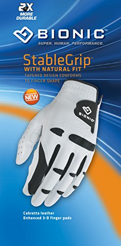 Bionic Gloves –Men’s StableGrip Golf Glove W/Patented Natural Fit Technology Made from Long Lasting, Durable Genuine Cabretta Leather, White, Large