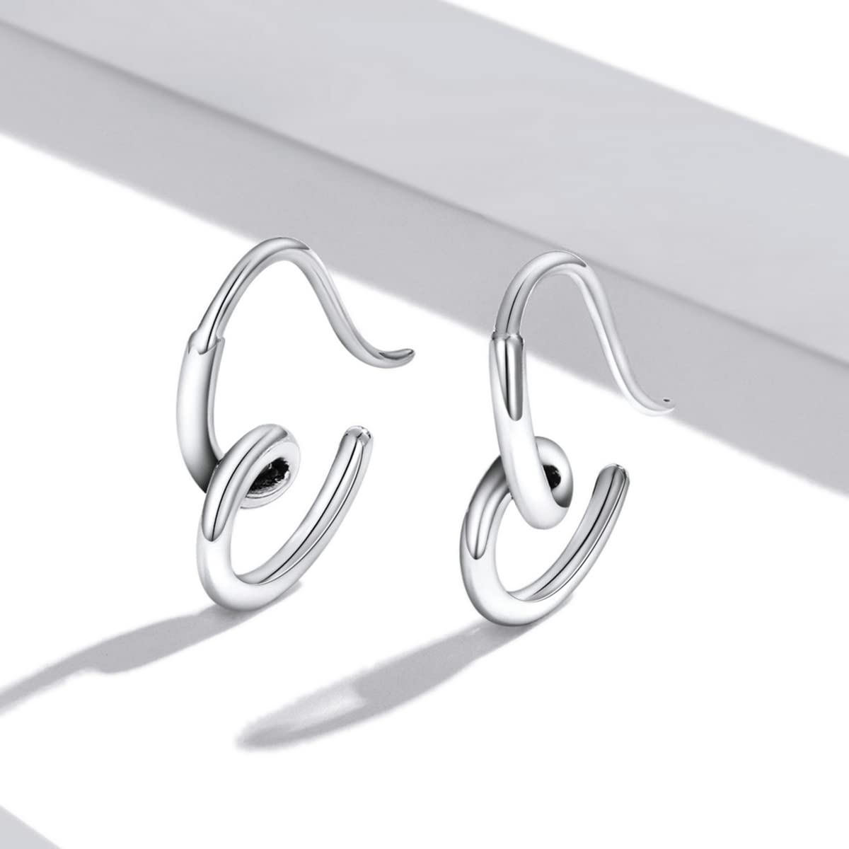 BISAER Love Heart Earrings for Women 925 Sterling Silver Pull Through Hoop Earrings Heart Shape Small Hoops Earrings