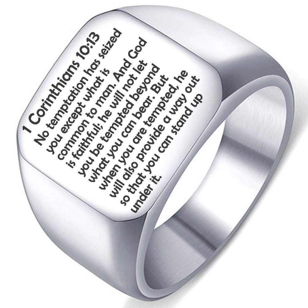 Bible Verse 1 Corinthians 10:13 Womens Stainless Steel Religious Christian Wedding Ring Band