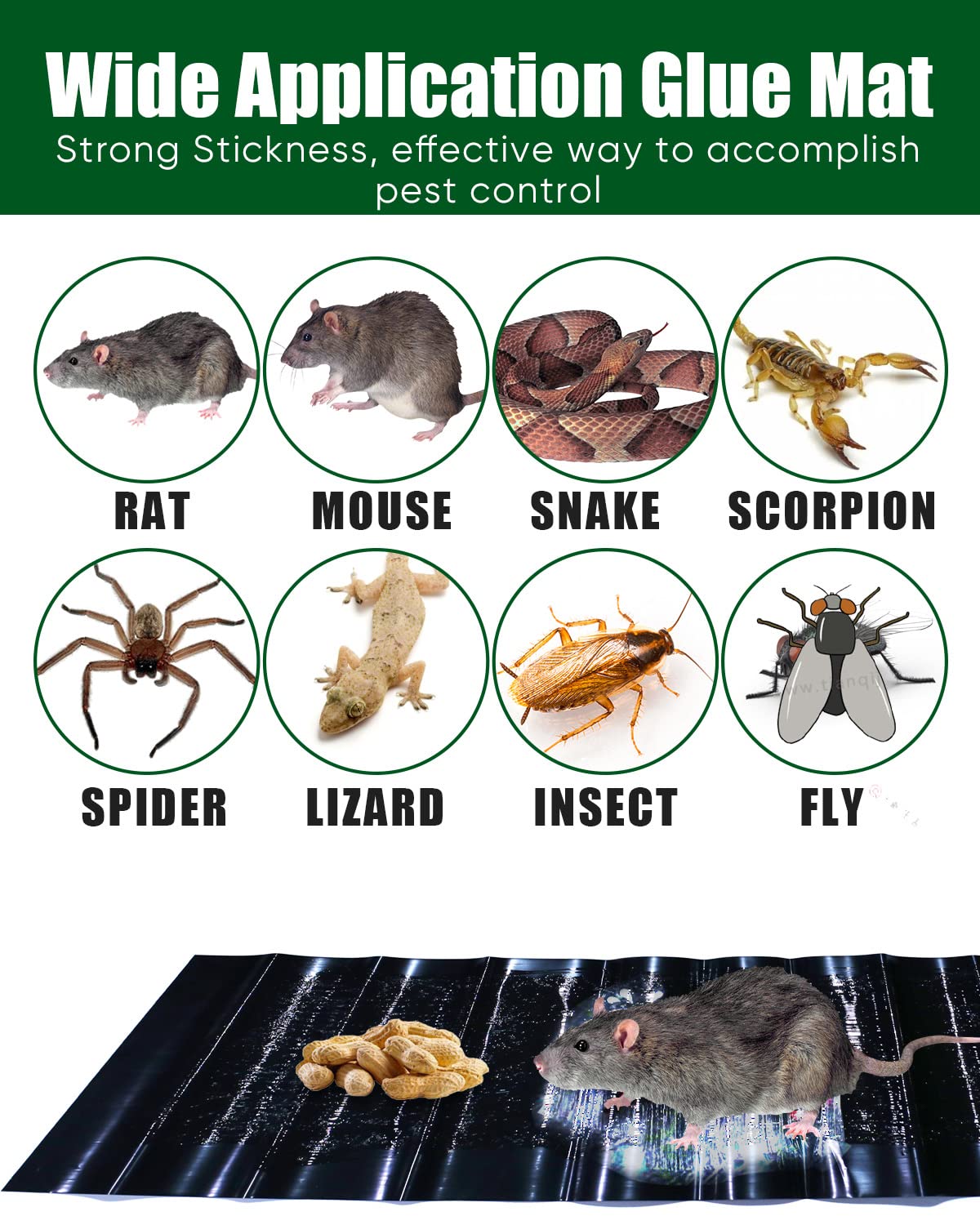 SEEKBIT 3 Pack Rat Sticky Traps XXL, Black Fabric Catching Mouse Glue Trap for Mice and Rats, Enhanced Stickiness Trapping Pads Work for Snakes Spiders Roaches House - 78.74x13.8