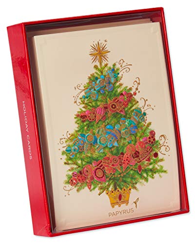 Papyrus Christmas Cards Boxed with Envelopes, May Peace and Happiness Be Yours, Christmas Tree (12-Count)