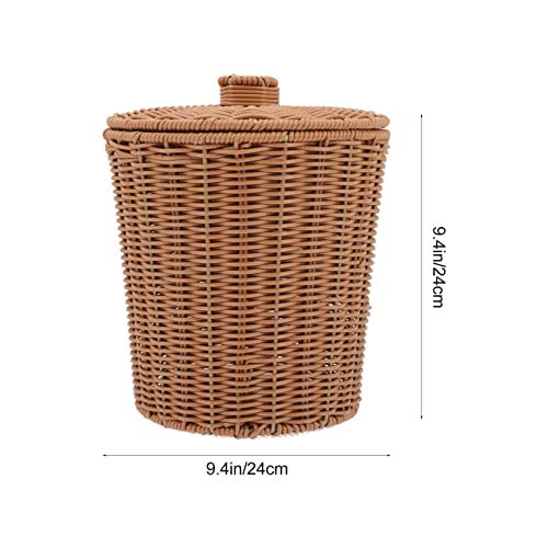 DOITOOL Wicker Storage Basket with Lid Round Rattan Storage Basket for Storage, Wicker Waste Basket for Bedroom, Bathroom, Offices Or Home ( 24x24cm )