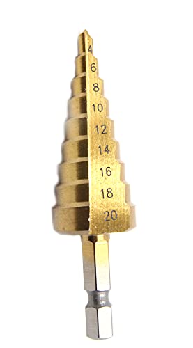 Dtacke 3pc 1/4" Hex shank Titanium Coated HSS Steel Step Drill Bit Cone Drill Hole Metal Cutter Bit Set