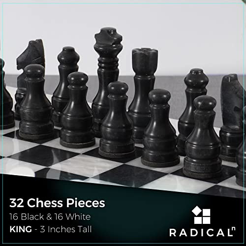 RADICALn 15 Inches Large Handmade White and Black Weighted Marble Full Chess Game Set Staunton and Ambassador Style Marble Tournament Chess Sets for Adults