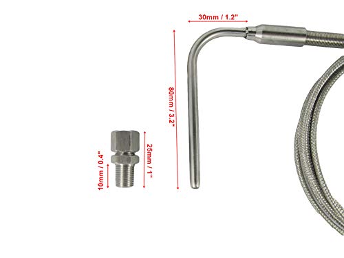 DTC J Type Thermocouple Temperature Sensors for Exhaust Gas with 90° Bend Probe and 1/8” NPT Compression Fittings