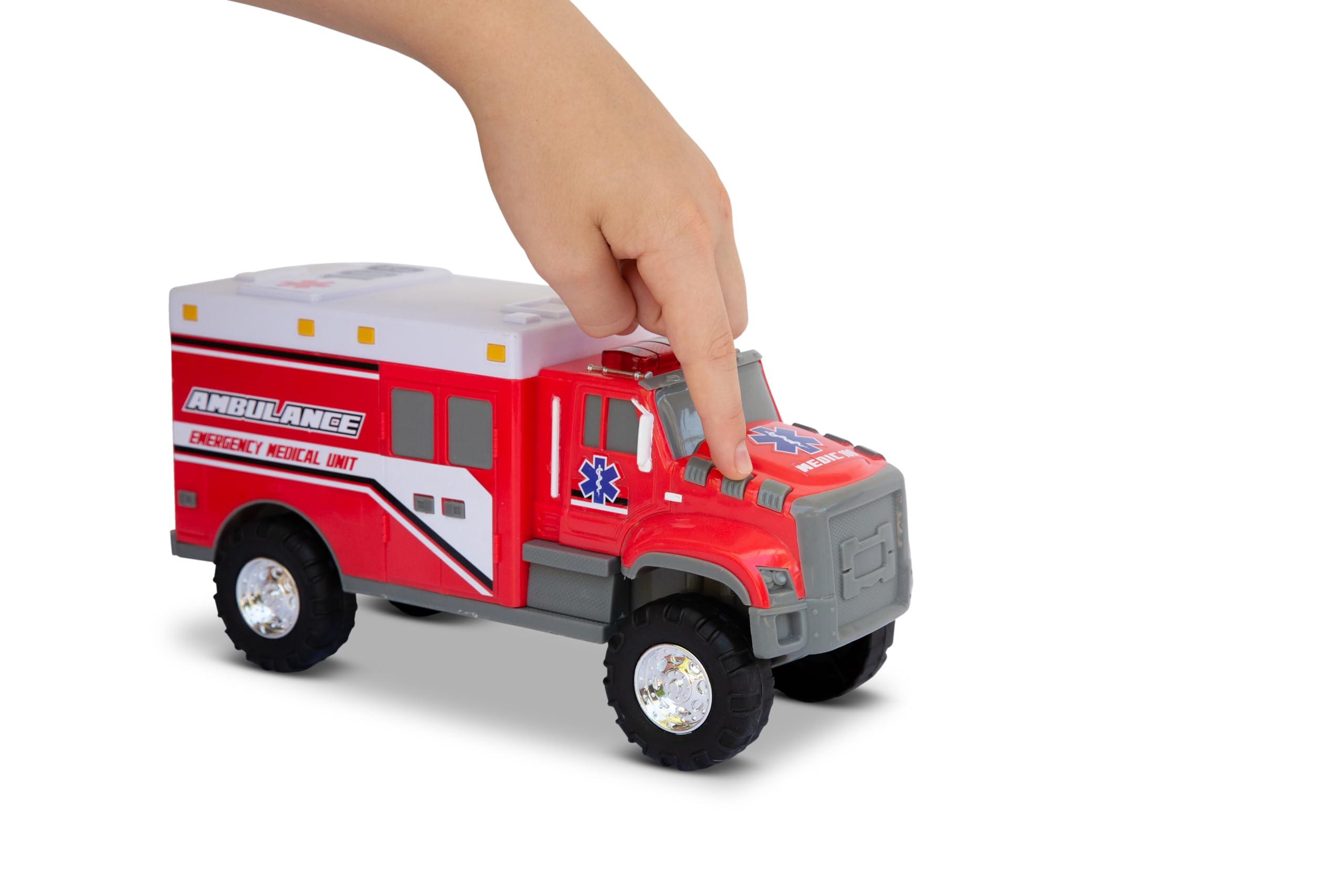 Mighty Fleet Rescue Force 12" Tough Cab Ambulance Toy w/Lights & Sounds, Realistic Design for Rugged Play, Ages 3+, Free Wheeling Play
