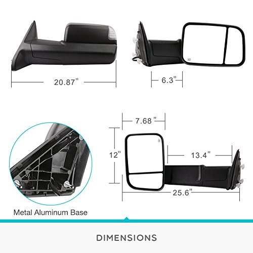 YITAMOTOR Towing Mirrors Compatible with Dodge Ram, 2009-2018 Ram 1500, 2010-2018 Ram 2500 3500 with Power Heated Led Turn Signal Light Puddle Lamp