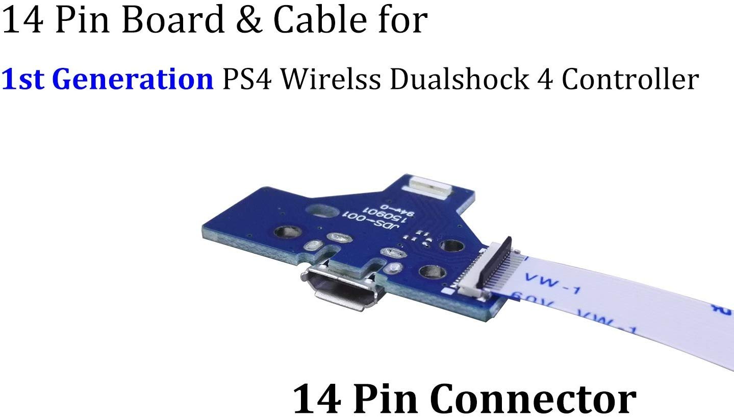 Lucky Dog USB Charging Port Socket Charger Board with 14 Pin Flex Ribbon Cable Replacement for PS4 Controller JDS-001