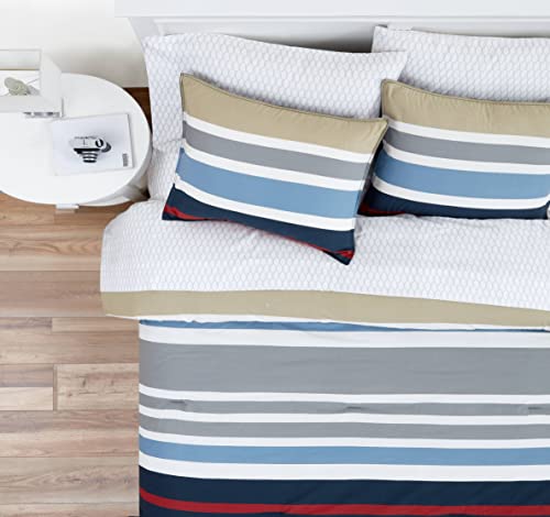 Nautica - Queen Comforter Set, Cotton Reversible Bedding with Matching Shams, Stylish Home Decor (Bradford Navy/Kahki, Queen)