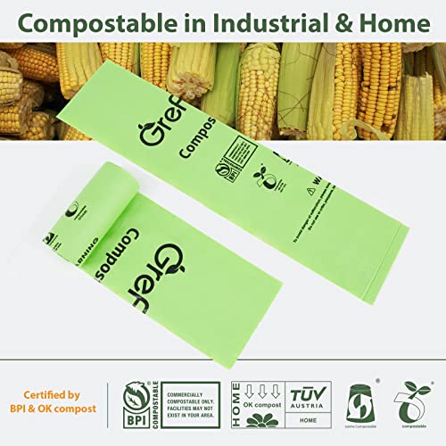GreFusion Compostable Bags for Kitchen Compost Bin 1.2 Gallon,125 Count,Compost Food Scrap Waste Bags Fits 0.75,1,1.2,1.3 Gallon Countertop Bin,Compost Bags Certified by BPI,ASTM D6400 and OK Compost