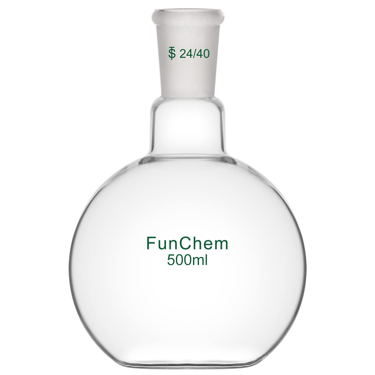 FunChem Single Neck 1 Neck Glass Lab Flat Bottom Boiling Flask FBF, 24/40 Standard Taper Outer Joint Glass Boiling Flask, 250 ml
