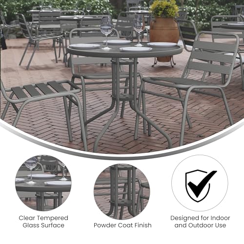 Flash Furniture Bellamy 31.5'' Round Tempered Glass Metal Table, Silver