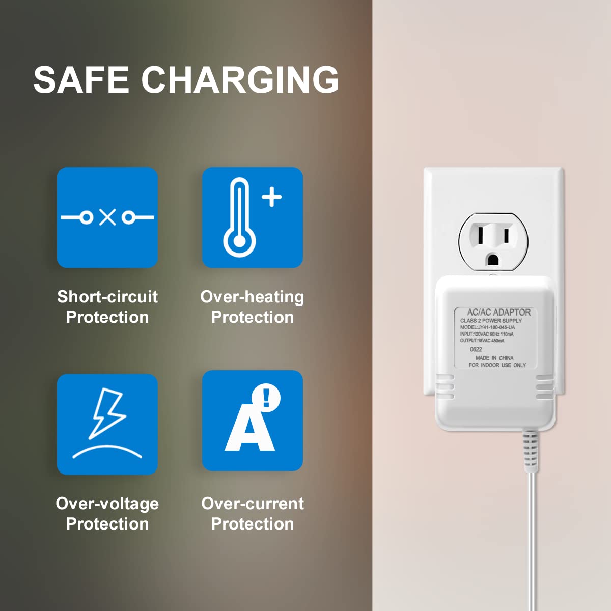 LANMU 18V Power Adapter Compatible with Nest Hello Video Doorbell, Arlo and SimpliSafe Video Doorbell (16.4ft/5m)